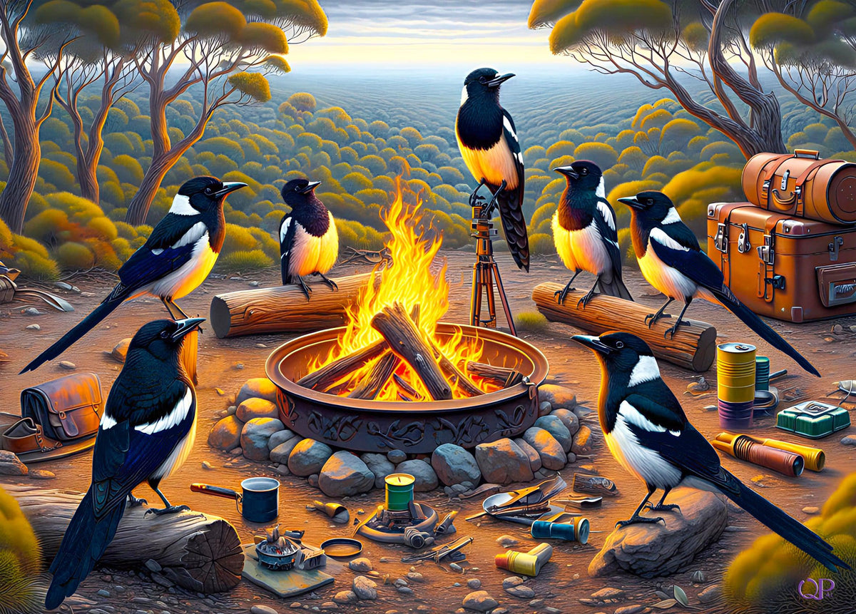 Aussie Animals Camping - Magpies (Landscape) – Jigsaw Gallery