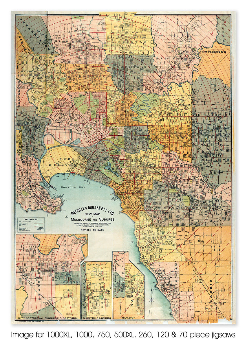 New Map of Melbourne and Suburbs, circa 1910 – Jigsaw Gallery