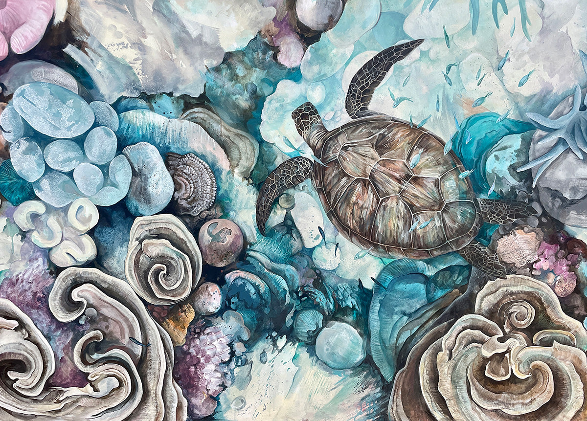 Turtle Swim and Coral – Jigsaw Gallery